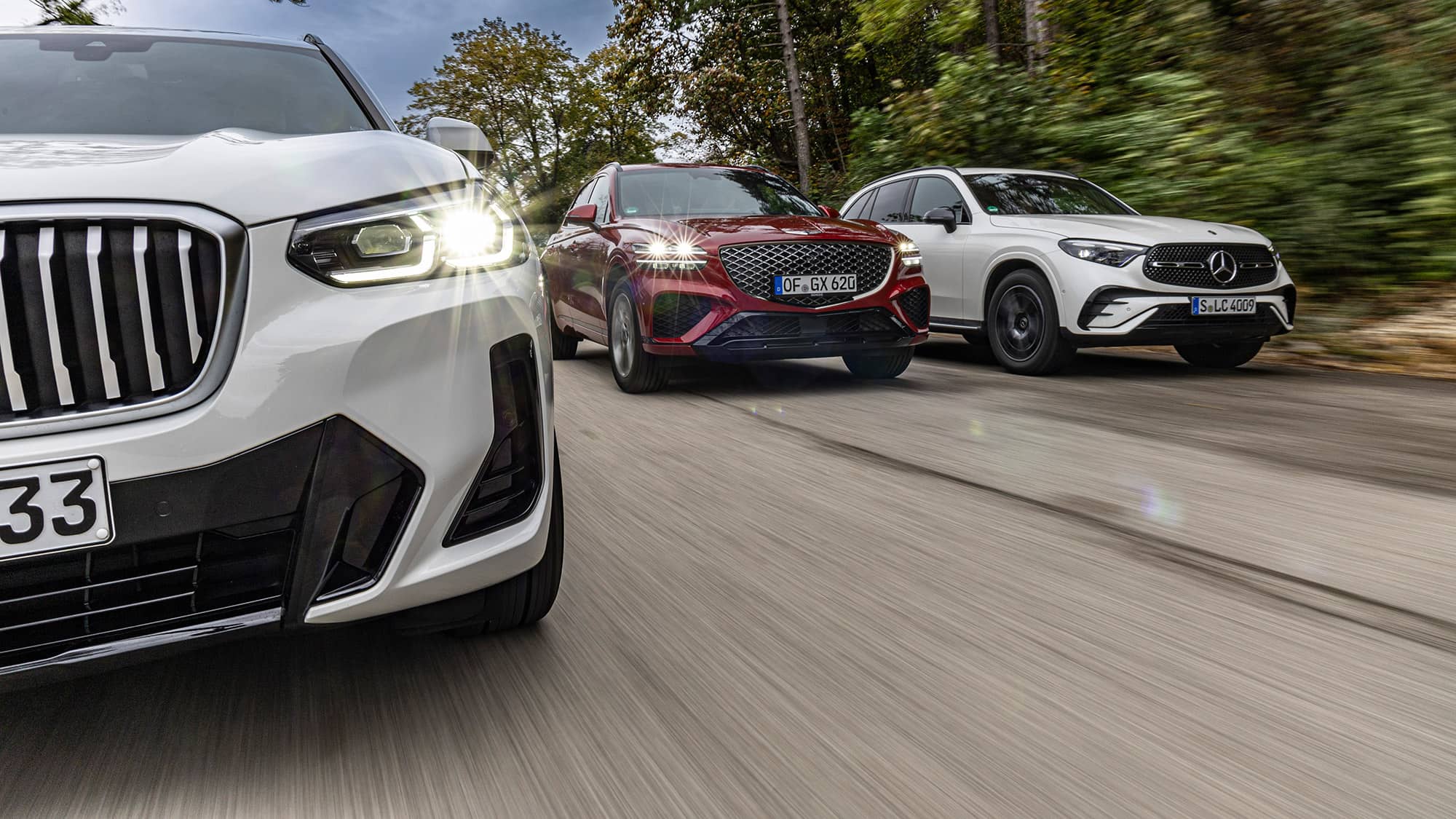 BMW X3, Genesis GV70 und Mercedes GLC im Test (Technische Daten)