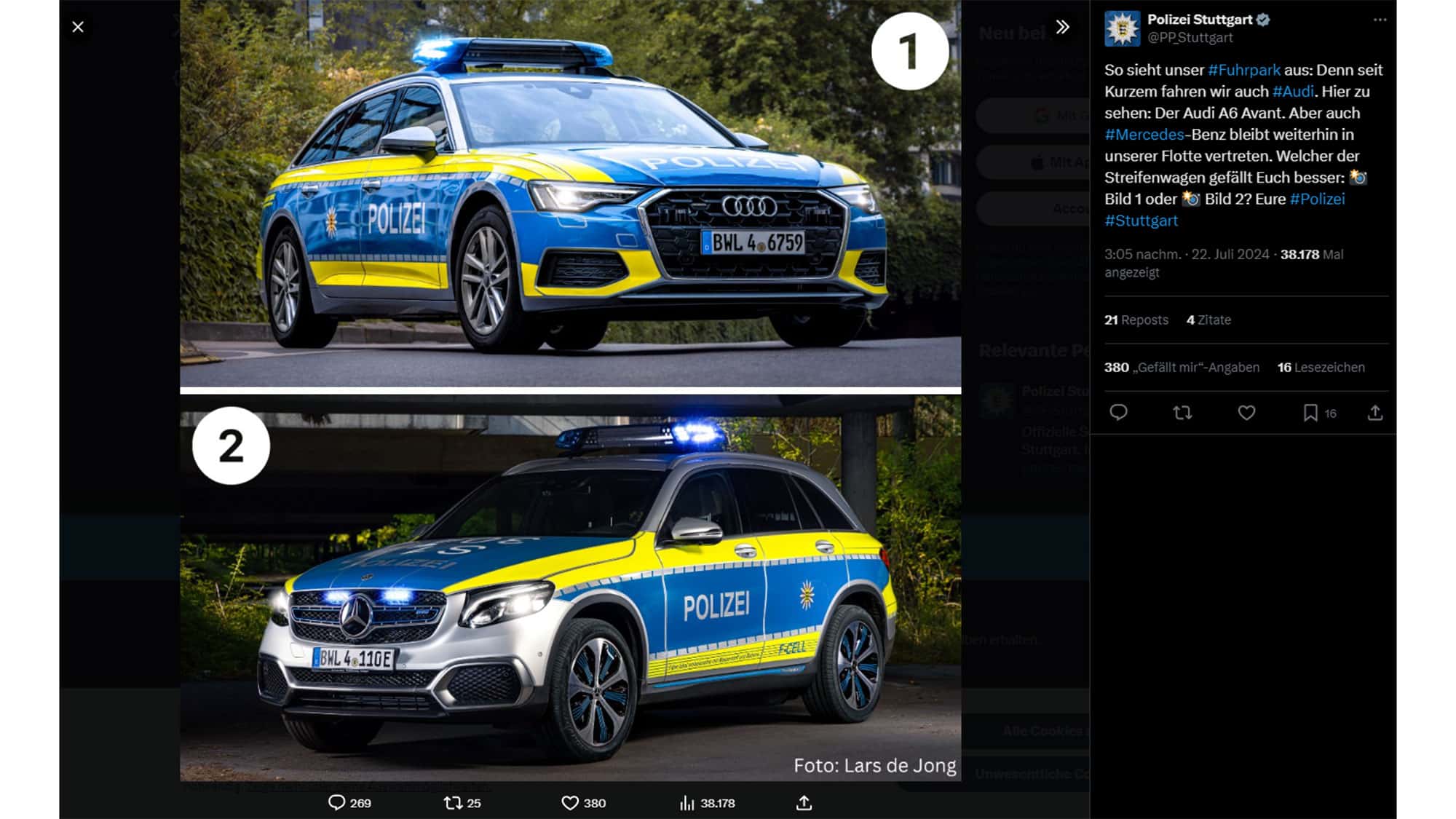 Polizei Baden-Württemberg steigt auf Audi und BMW um